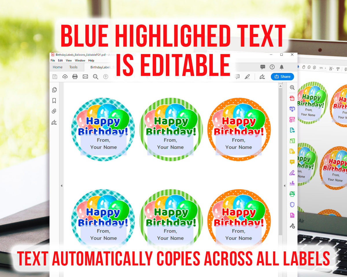 Happy Birthday Labels Editable Printable | The Digital Download Shop