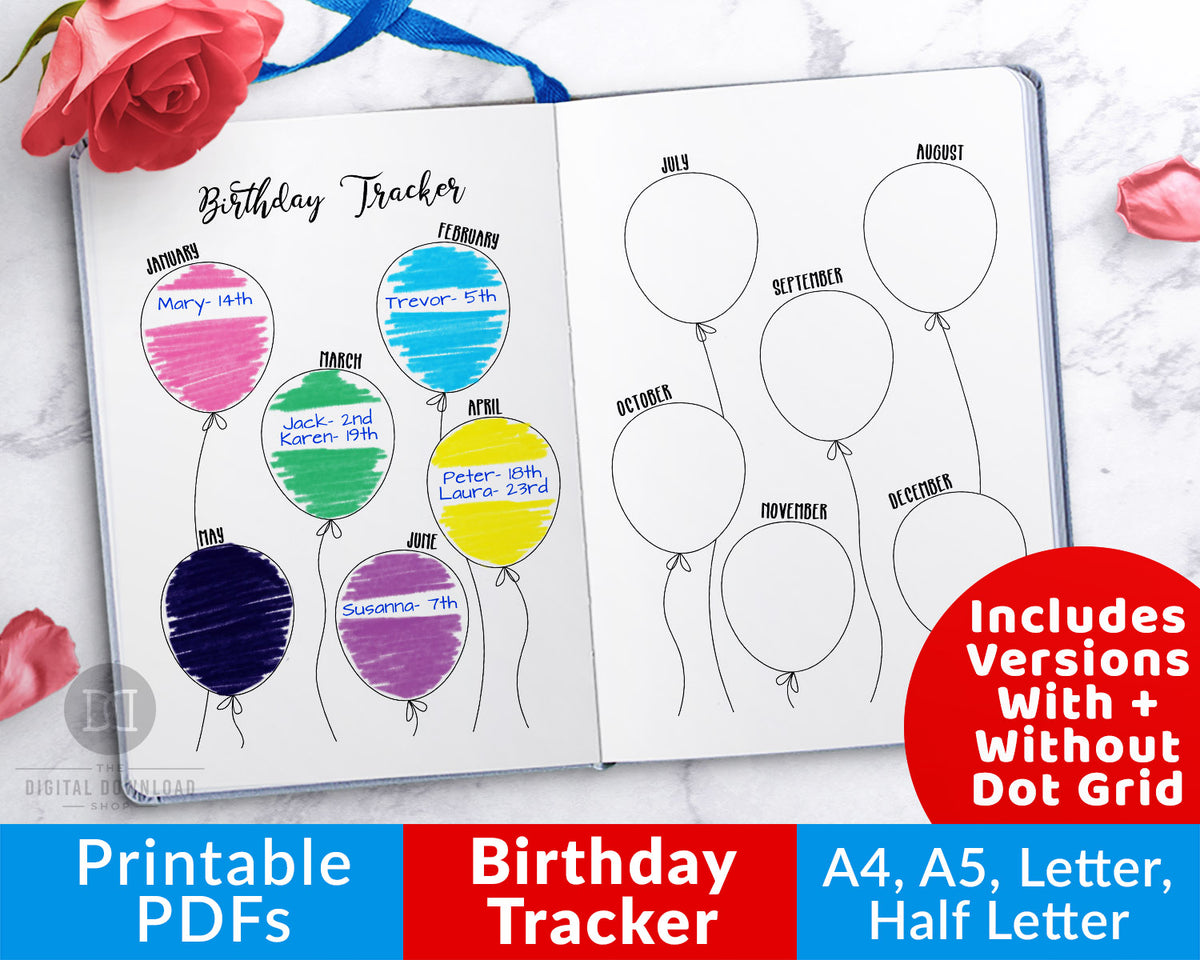 Birthday Tracker Bullet Journal Printable | The Digital Download Shop