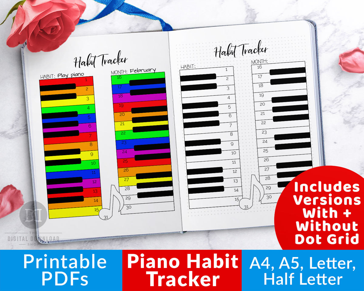 Piano Habit Tracker Printable | The Digital Download Shop