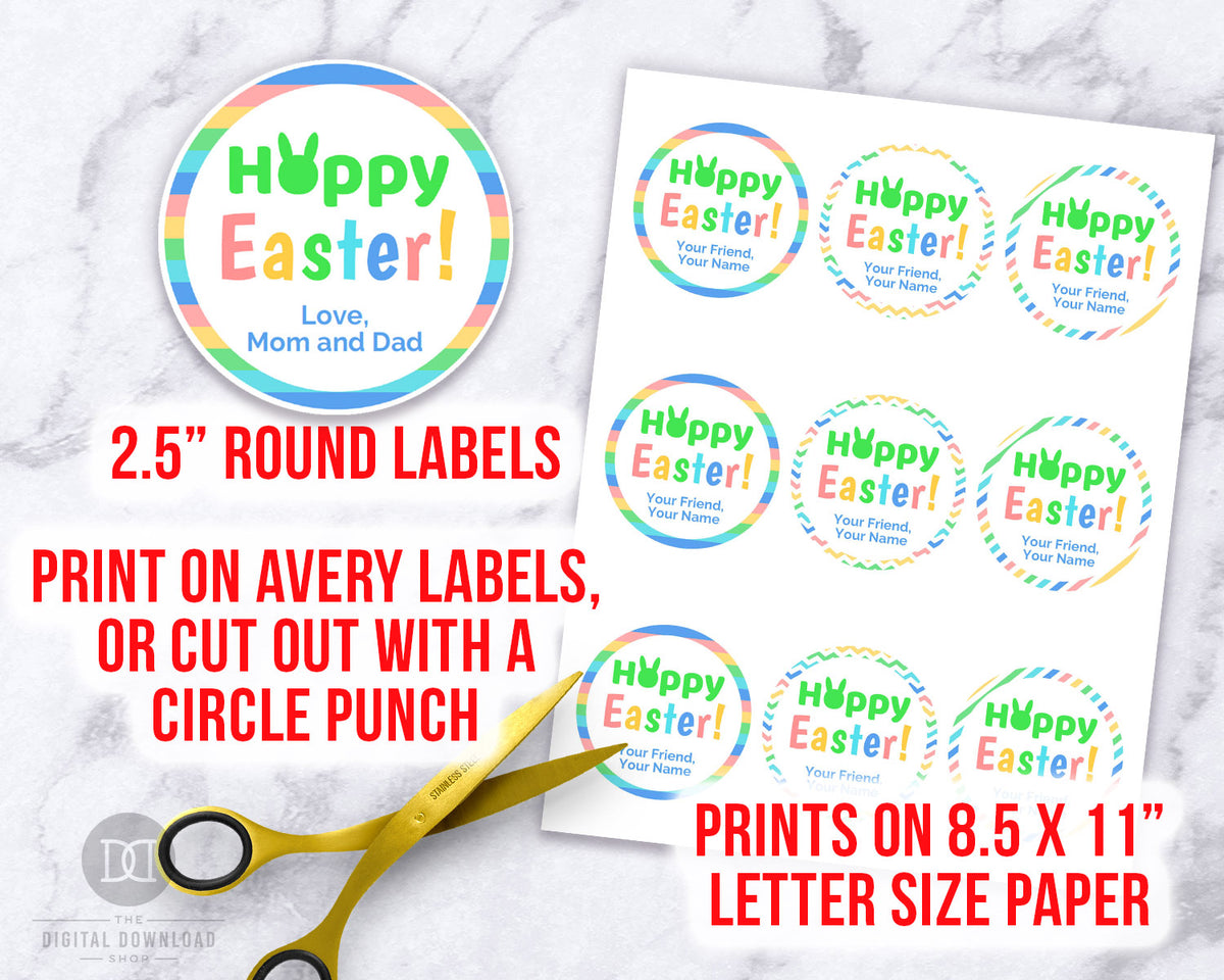 Easter Circle Labels Printable- Hoppy Easter | The Digital Download Shop