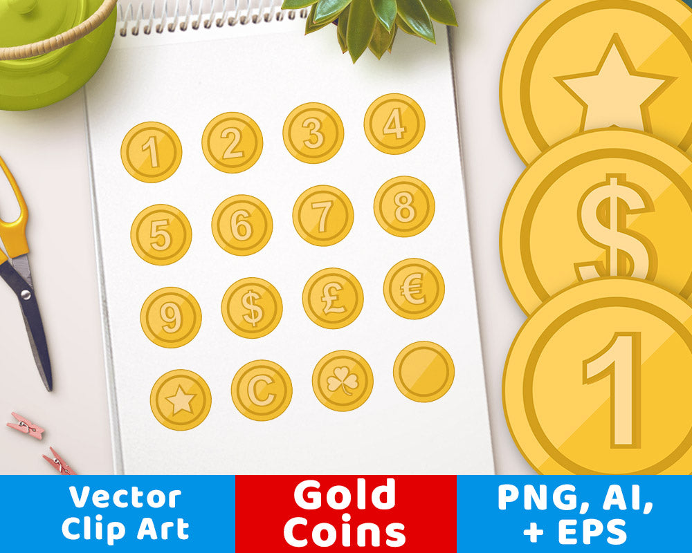 Gold Coin Clipart | The Digital Download Shop