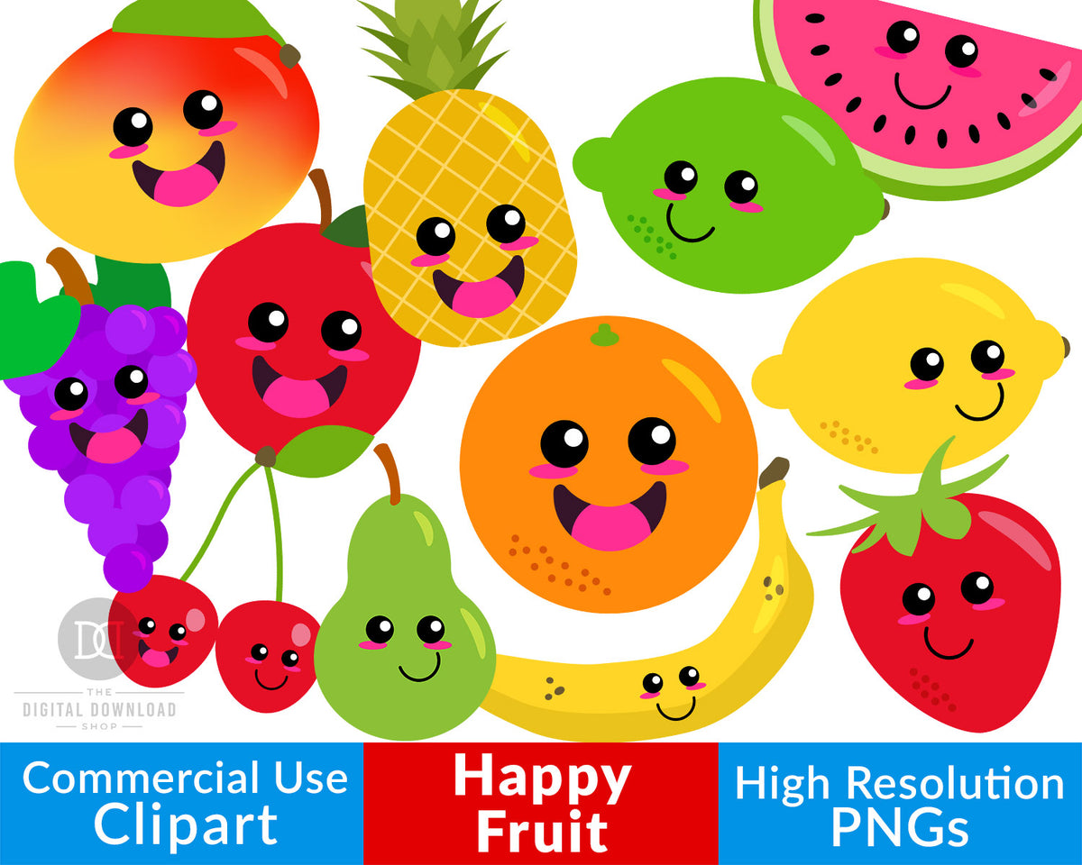 Happy Fruit Clipart | The Digital Download Shop