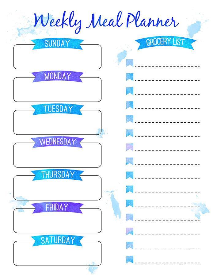 Weekly Meal Planner Printable- Watercolor Banners | The Digital ...