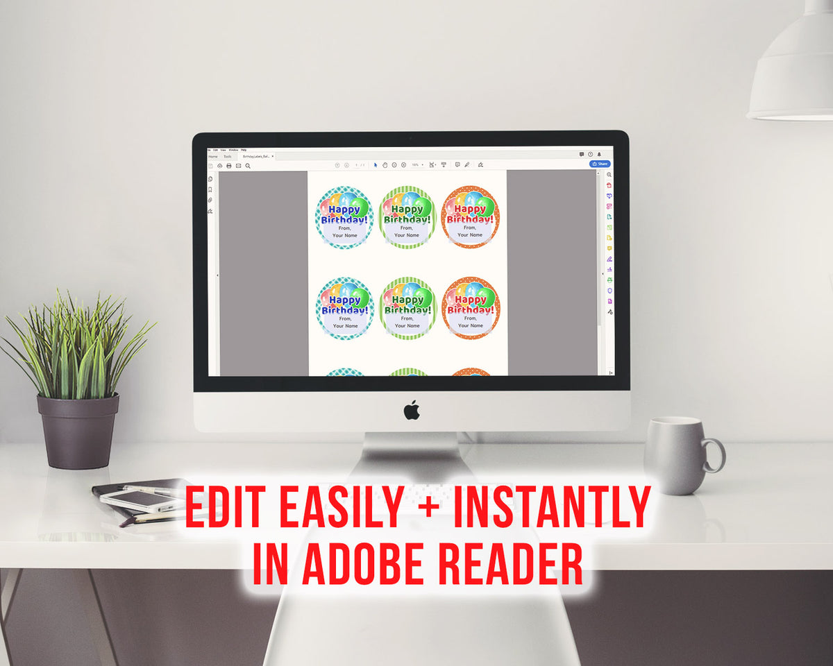 Happy Birthday Labels Editable Printable | The Digital Download Shop