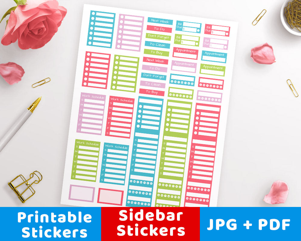 Bright Sidebar Printable Planner Stickers | The Digital Download Shop