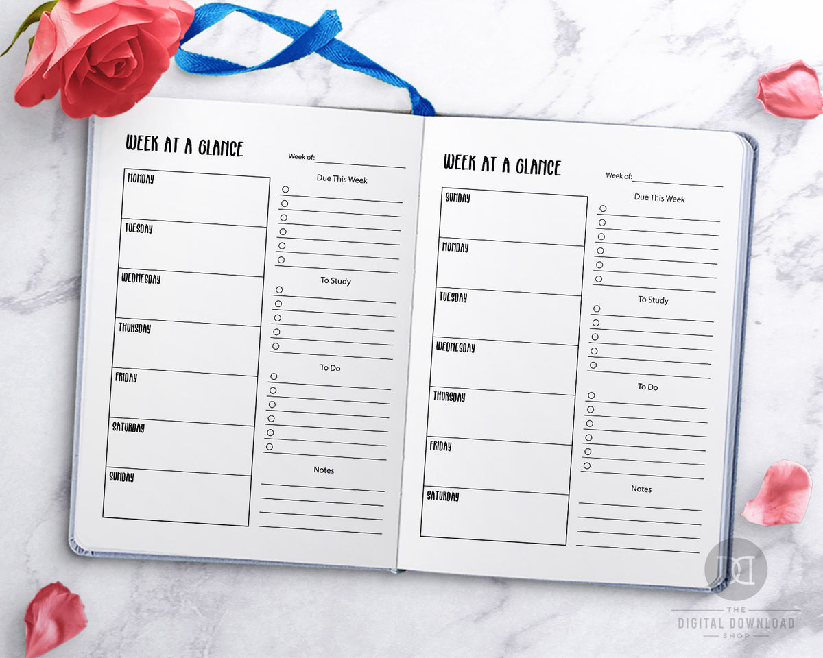Academic Weekly Planner Printable | The Digital Download Shop