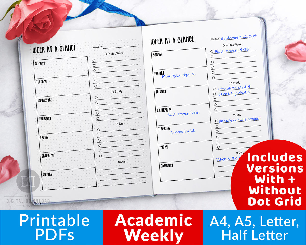 Academic Weekly Planner Printable | The Digital Download Shop