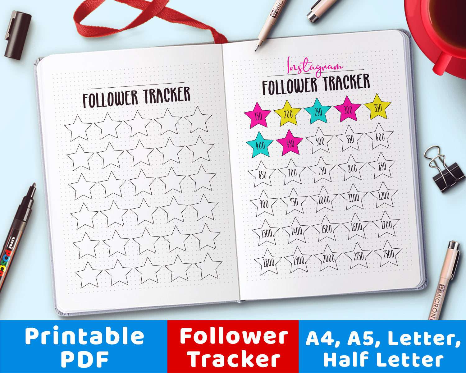 Bullet Journal Follower Growth Tracker Printable | The Digital Download ...