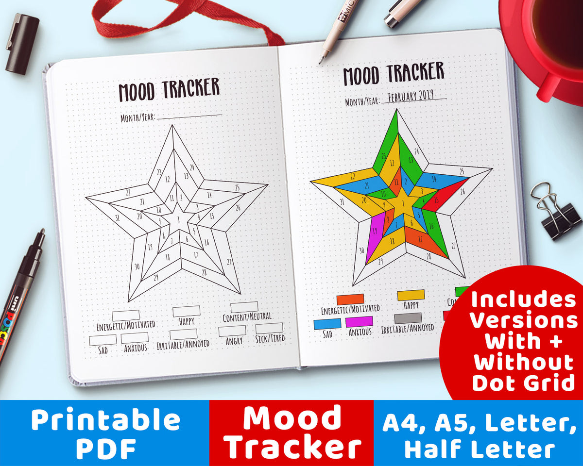 Star Bullet Journal Mood Tracker Printable | The Digital Download Shop