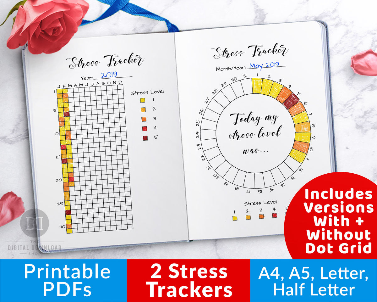 2 Stress Tracker Bullet Journal Printables | The Digital Download Shop