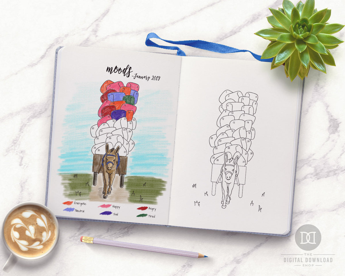 Donkey Mood Tracker Printable- Color by Mood | The Digital Download Shop
