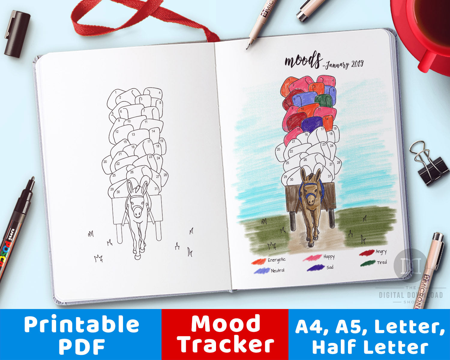 Donkey Mood Tracker Printable- Color by Mood | The Digital Download Shop