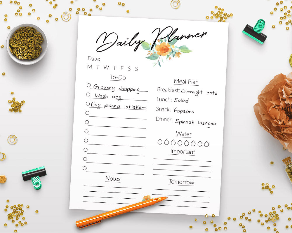 Daily Planner Printable- Floral Watercolor | The Digital Download Shop