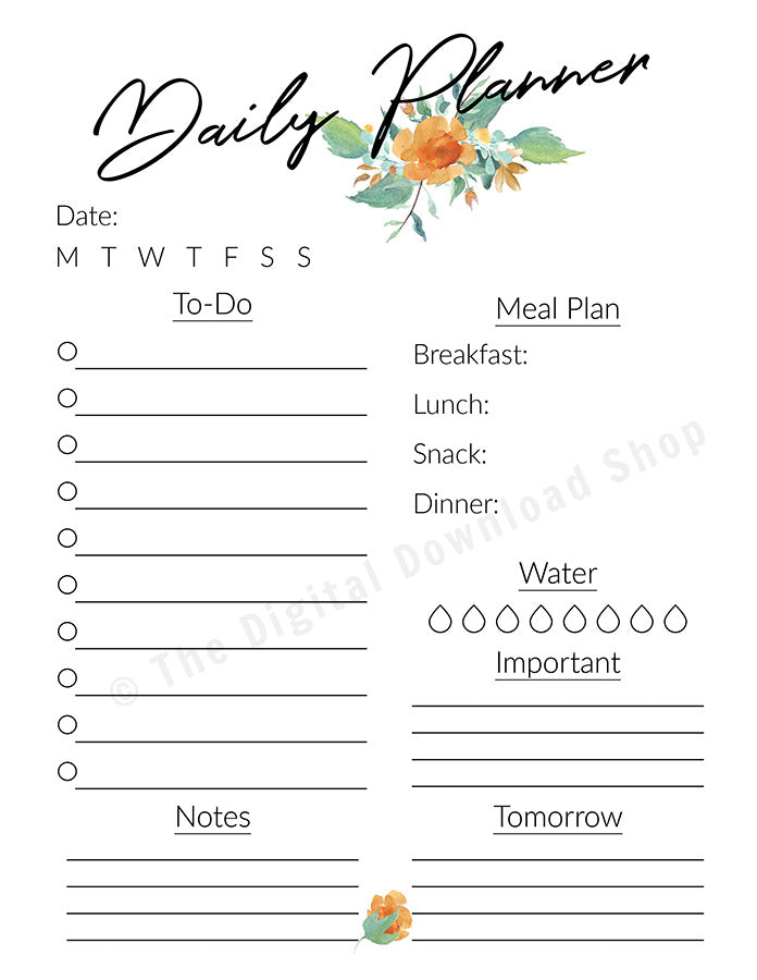 Daily Planner Printable- Floral Watercolor | The Digital Download Shop