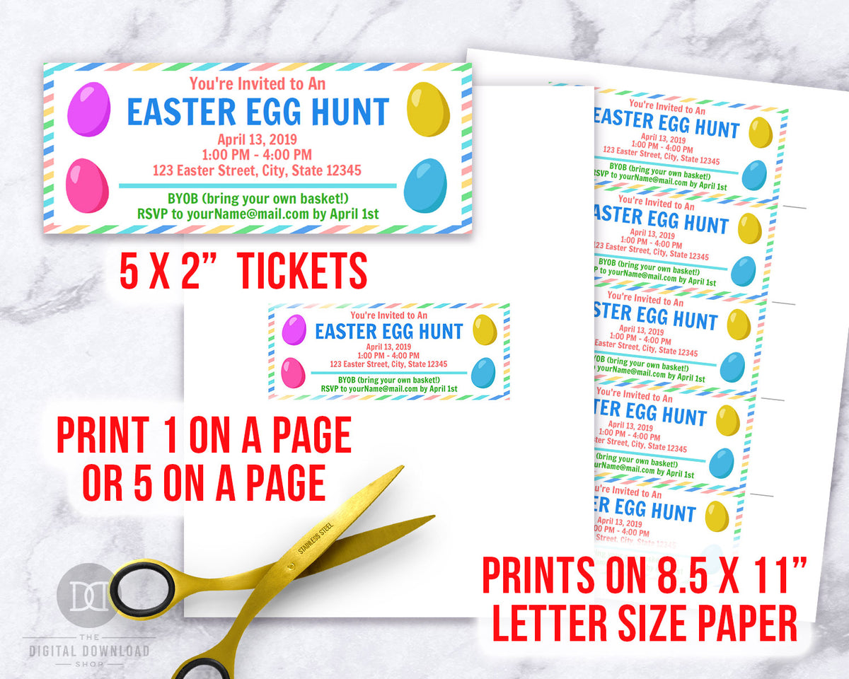 Event Ticket Editable Printable- Easter Egg Hunt | The Digital Download ...
