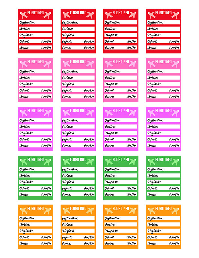 Flight Info Printable Planner Stickers | The Digital Download Shop