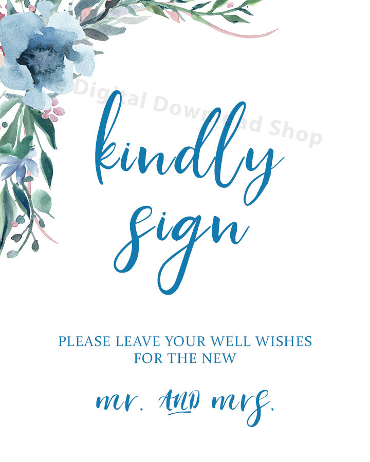 Kindly Sign Wedding Printable- Blue | The Digital Download Shop
