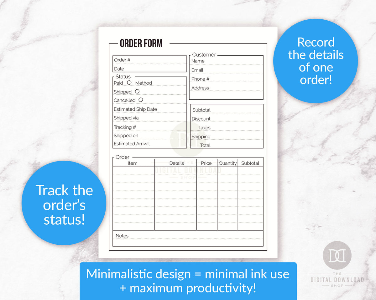 Order Form Template Printable + Order Tracker Printable | The Digital ...
