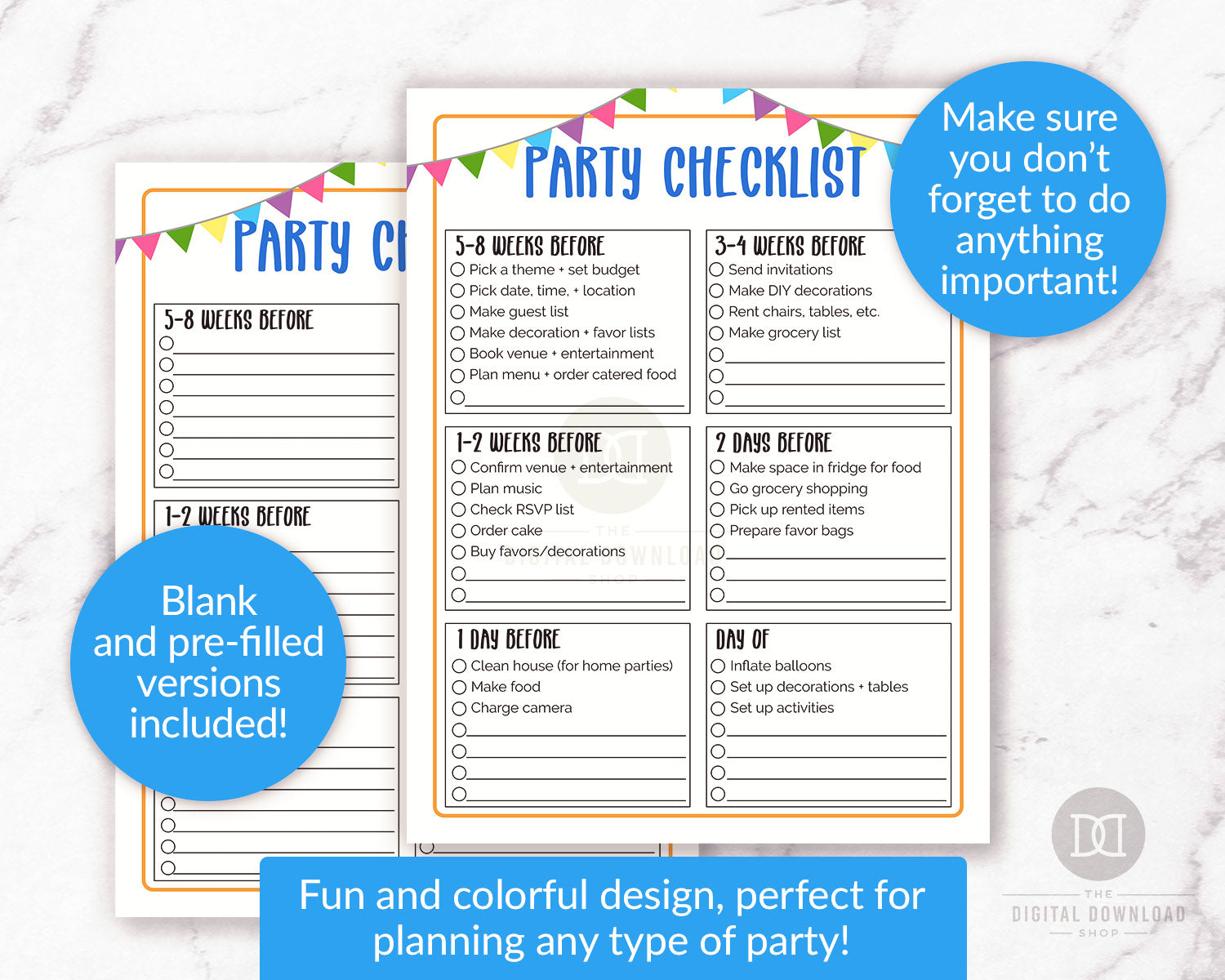 Party Checklists Printables | The Digital Download Shop