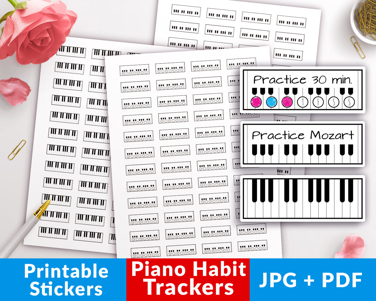 Piano Habit Tracker Printable Planner Stickers | The Digital Download Shop
