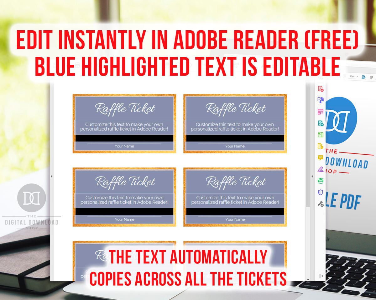 Raffle Ticket Template Editable Printable- Gold and Black | The Digital ...