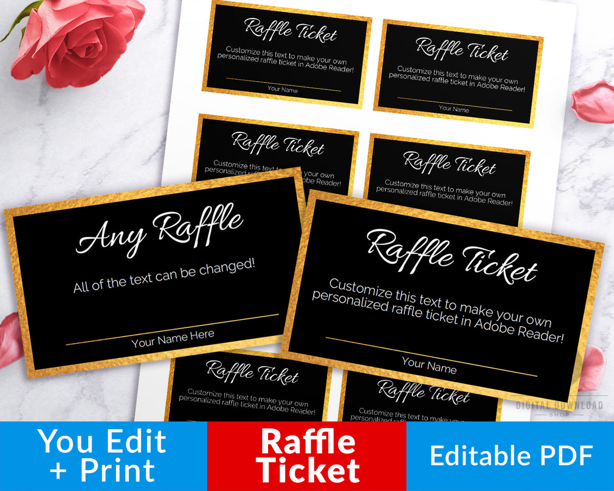 Raffle Ticket Template Editable Printable- Gold and Black | The Digital ...
