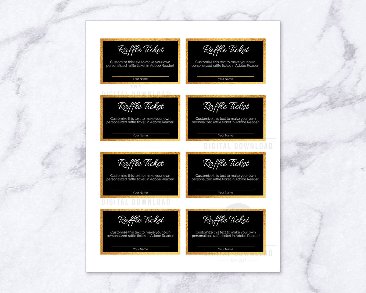 Raffle Ticket Template Editable Printable- Gold and Black | The Digital ...