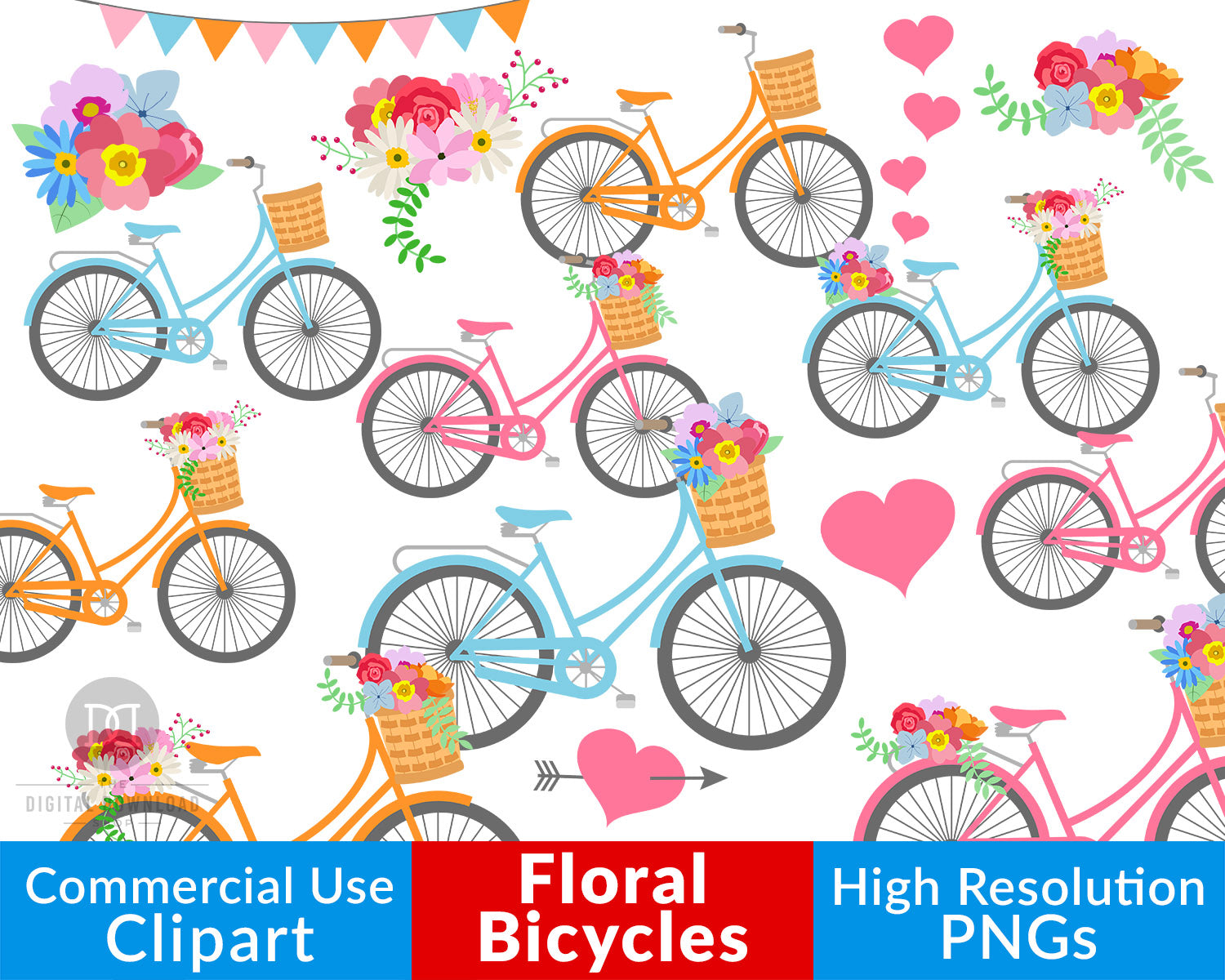 Spring Floral Bicycles Clipart | The Digital Download Shop