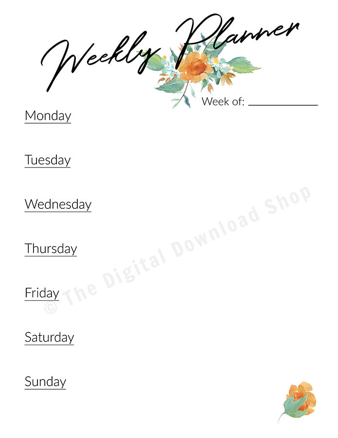 Weekly Planner Printable- Floral Watercolor | The Digital Download Shop