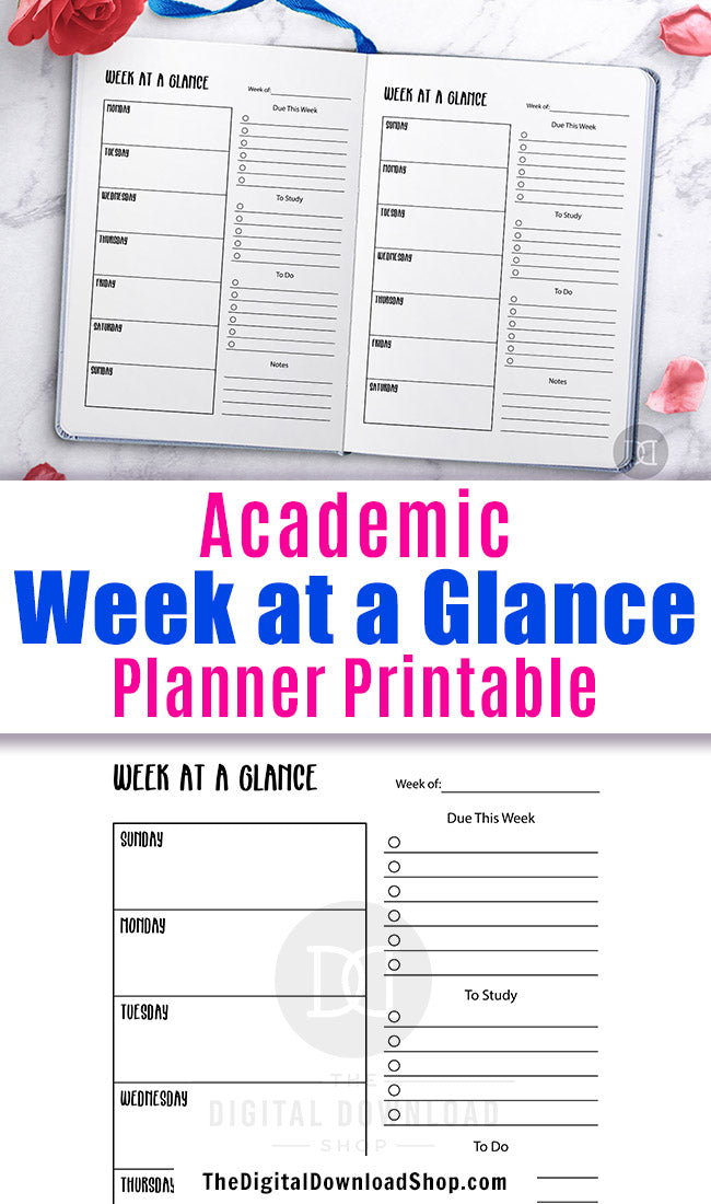 Academic Weekly Planner Printable | The Digital Download Shop