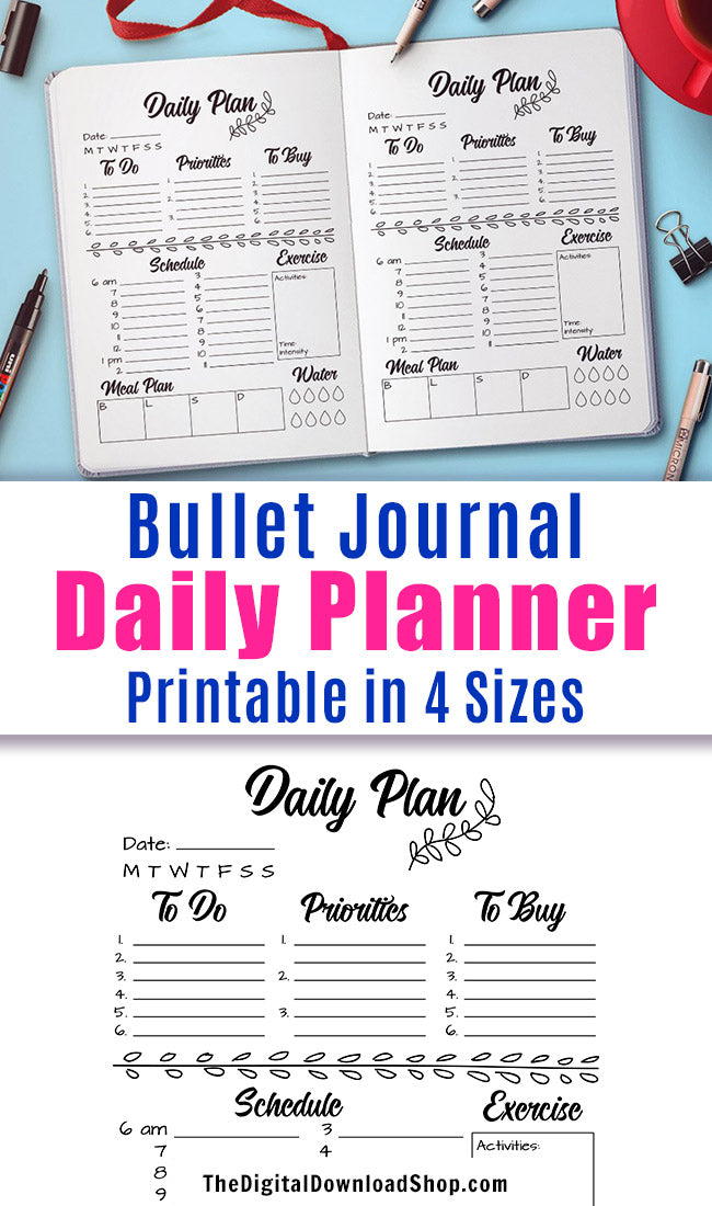 Bullet Journal Printable Daily Plan | The Digital Download Shop