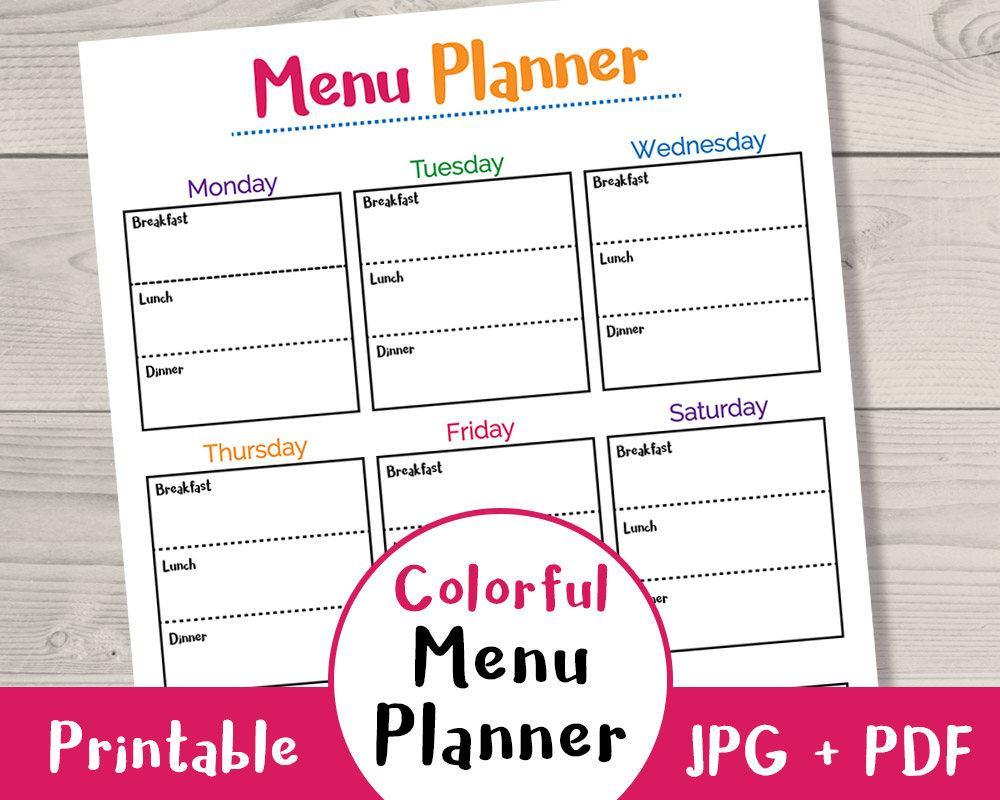 Colorful Meal Planner Printable | The Digital Download Shop