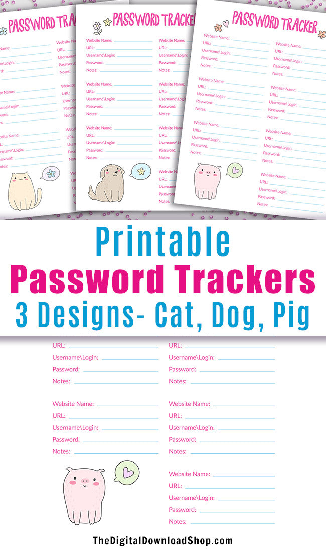 3 Password Tracker Printables- Animals | The Digital Download Shop