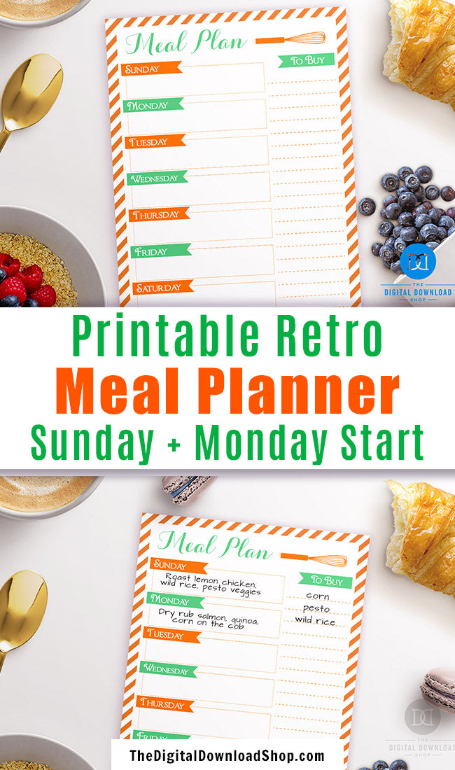 Retro Weekly Meal Planner Printable | The Digital Download Shop